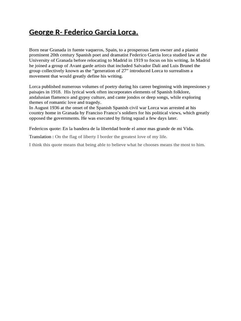 Federico Garcia Lorca: Life & Legacy | PDF