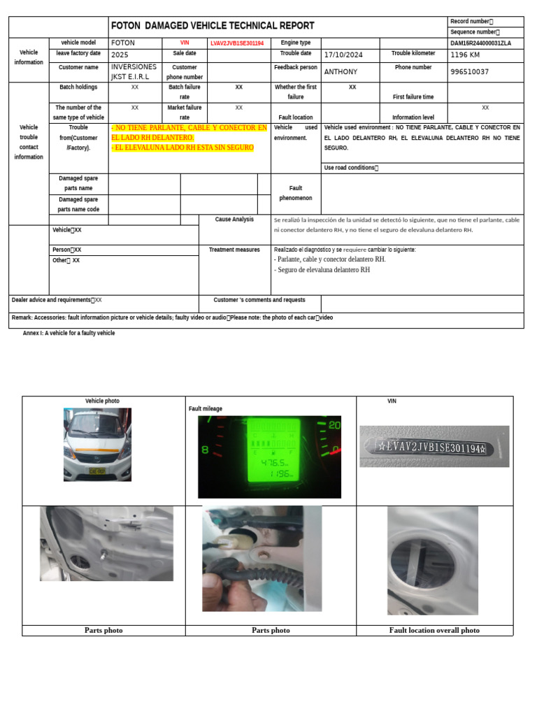 Informe Tecnico N. 105 Foton Vin Lvav2jvb1se301194. | PDF