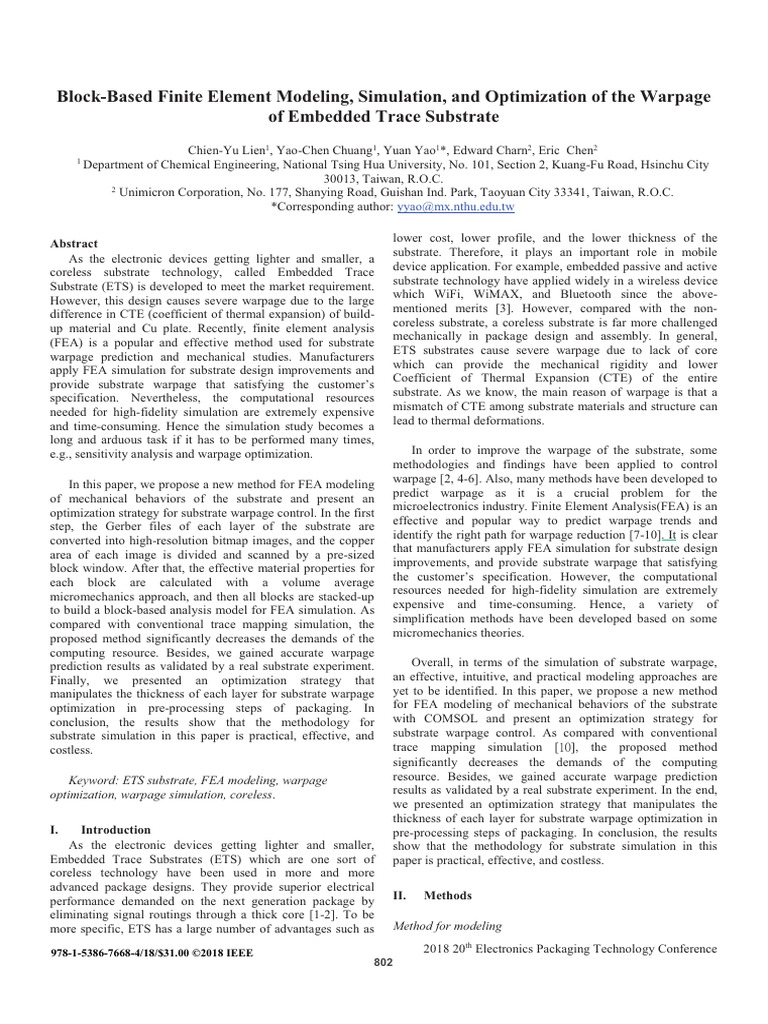 Block-Based Finite Element Modeling, Simulation, and Optimization of The Warpage | PDF | Finite ...