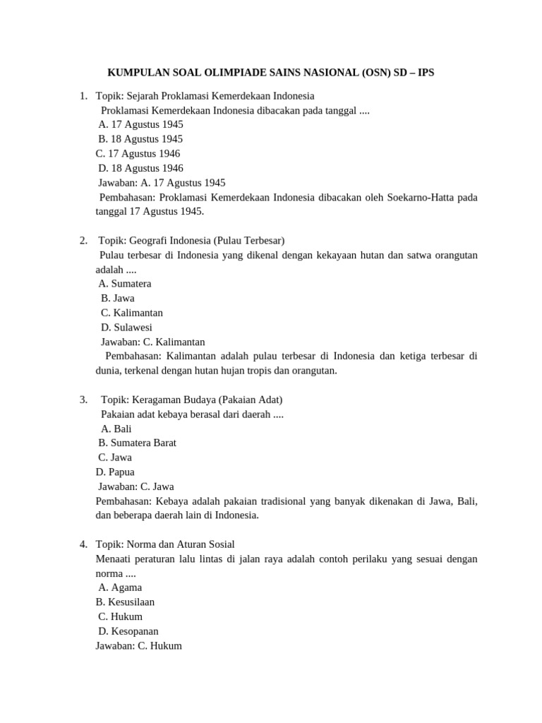 Kumpulan Soal Olimpiade Sains Nasional - Ips Kls 5 | PDF