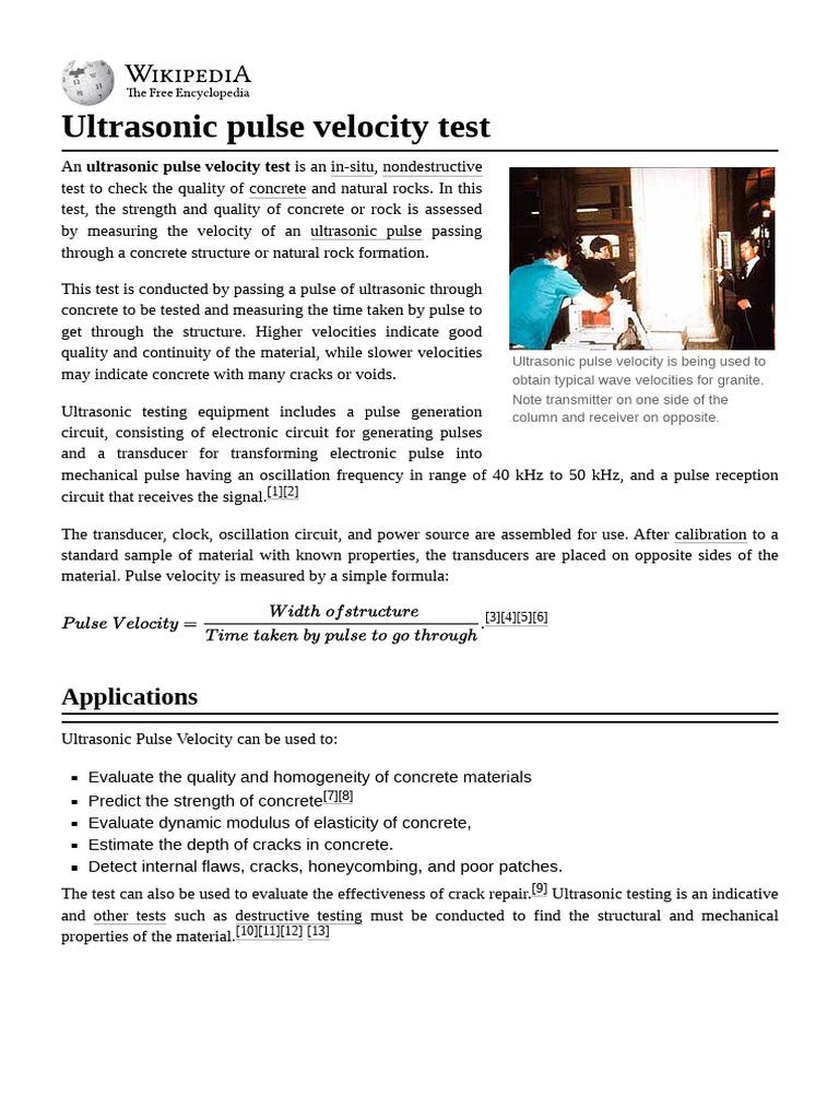 Ultrasonic Pulse Velocity Test | PDF | Ultrasound | Building Engineering