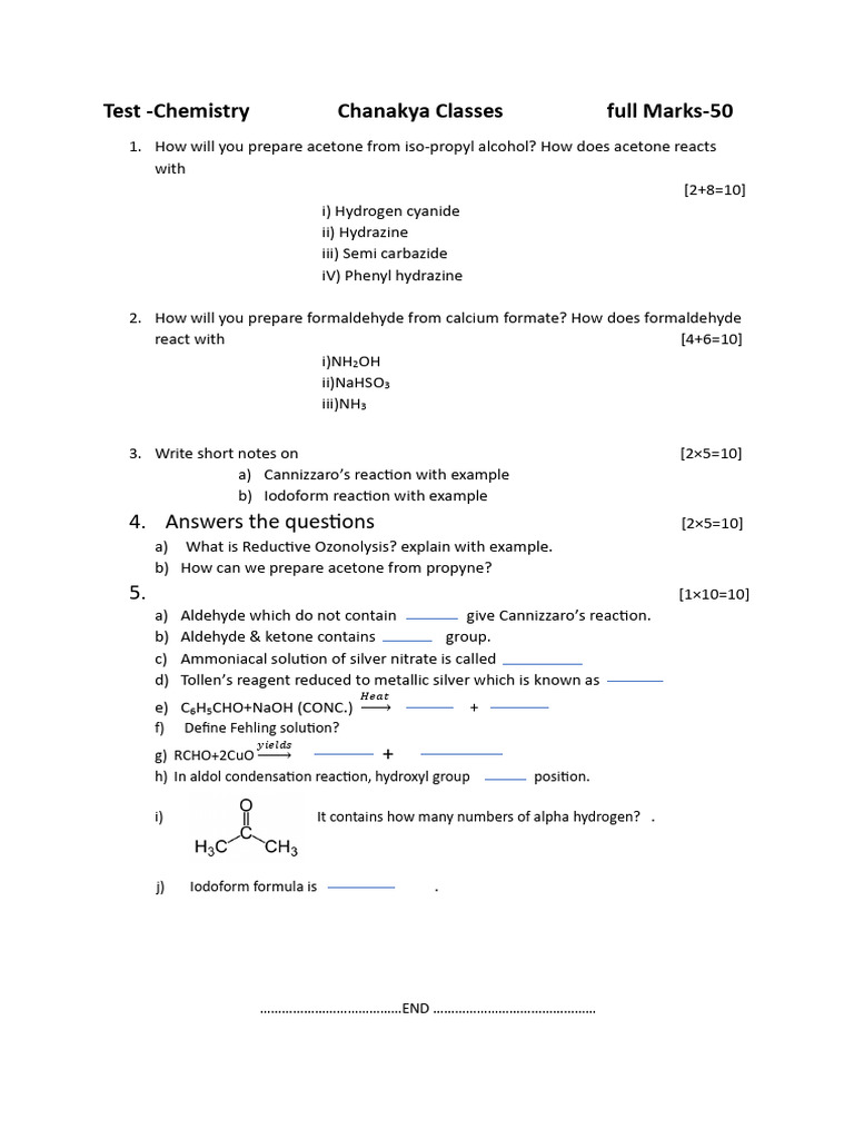 Chemistry Test Answer Key | PDF