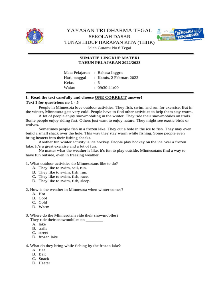English Summative Assessment Grade 5 | PDF