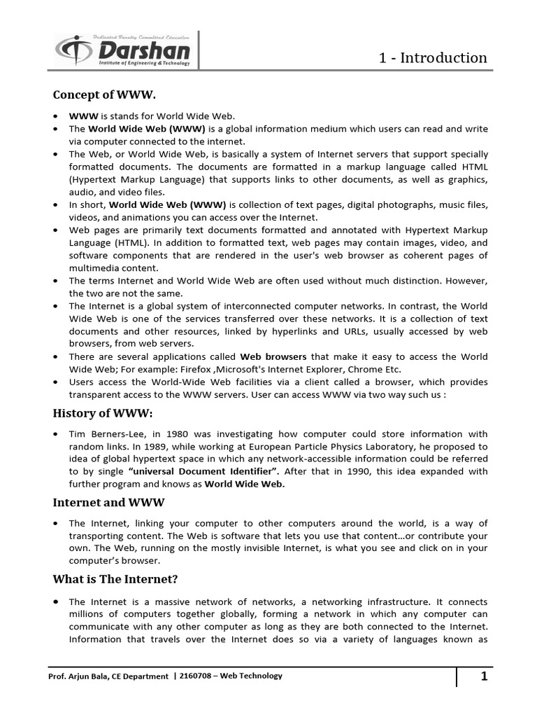 1 - Introduction: Concept of WWW | PDF | Hyperlink | World Wide Web