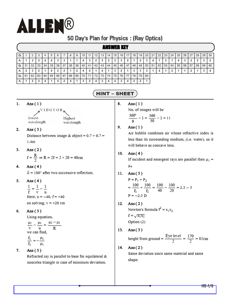 Ray Optics Solution ( (@rajharsh77) ) | PDF | Radiation | Waves