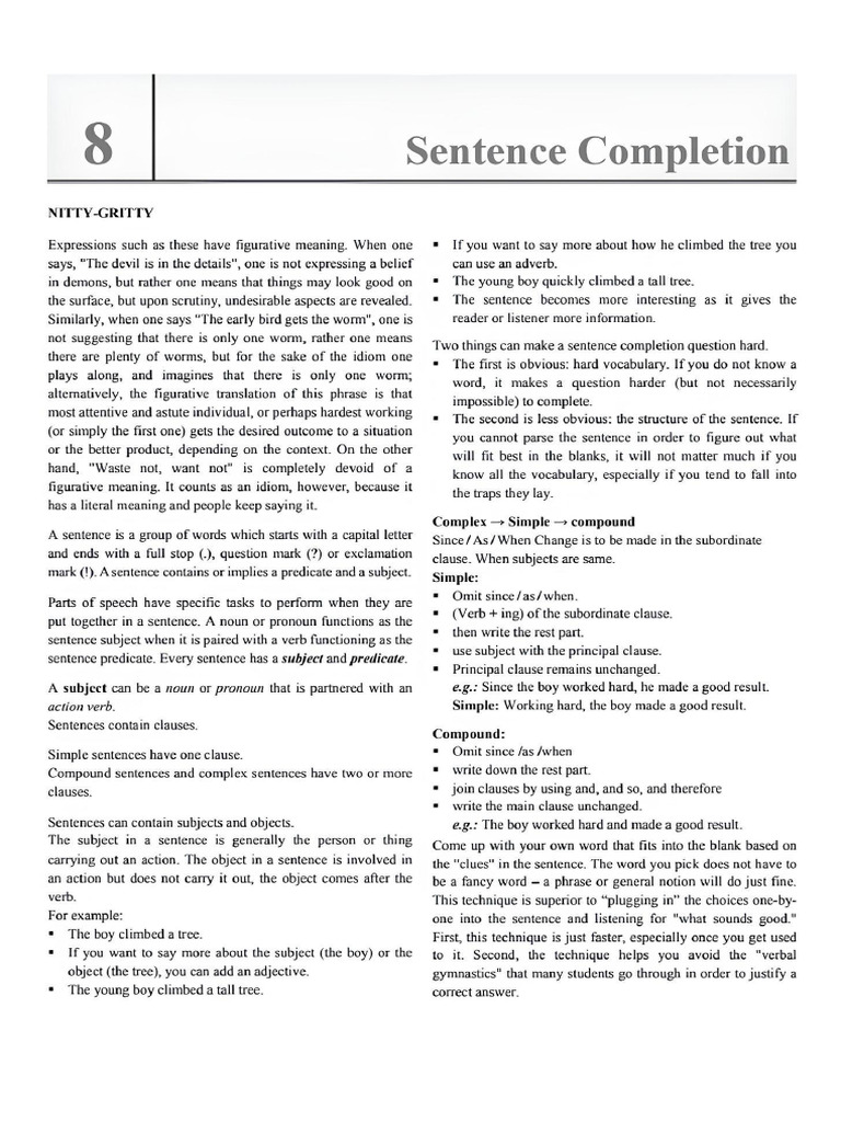 Sentence Completion Notes For NDA Exam PDF Free Download (Handwritten ...