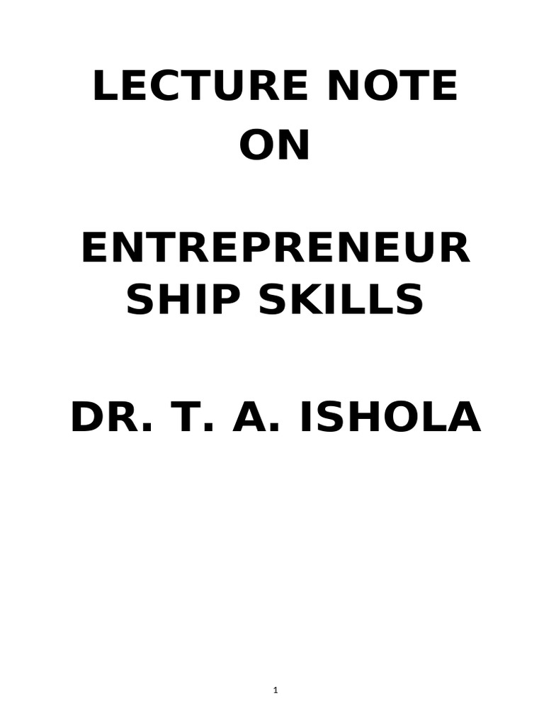 Entrepreneurship Skills Lecture Notes | PDF | Entrepreneurship | Risk