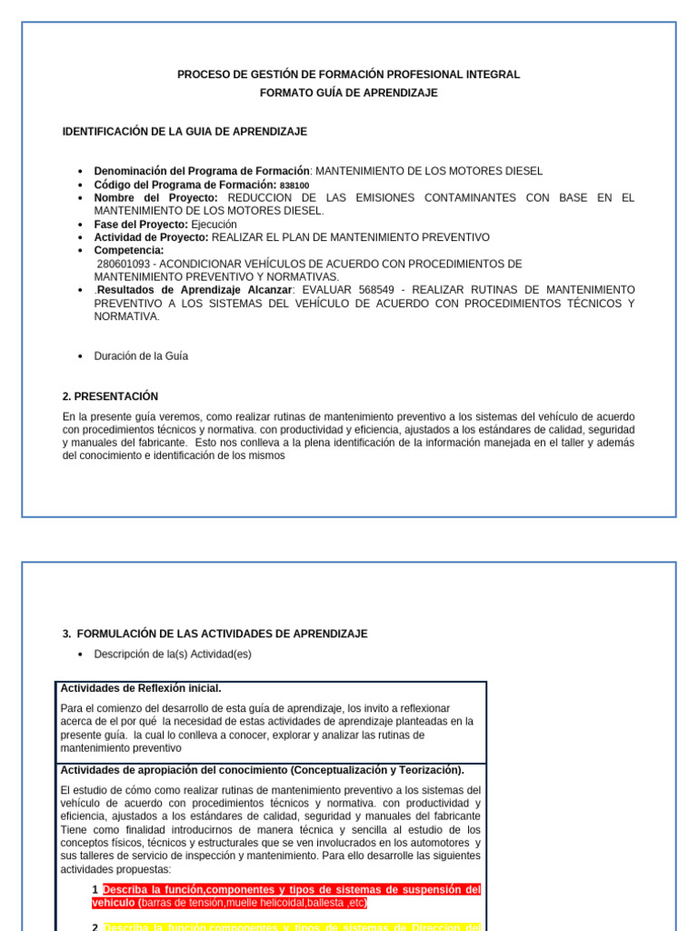 Guia 1 Diesel MTT PREVENTIVO | PDF | Engranaje | Direccion