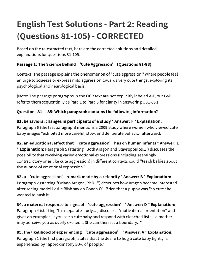 English Test Solutions - Part 2 - Reading (Questions 81-105 ...