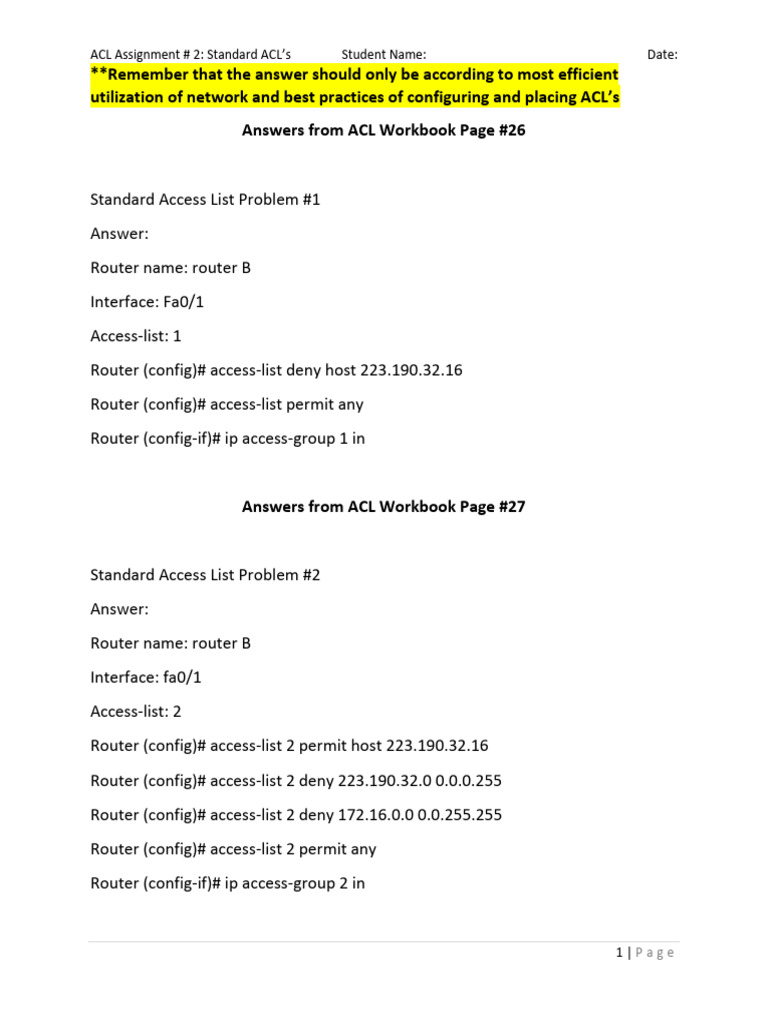 Standard ACL Configuration Guide | PDF | Router (Computing ...