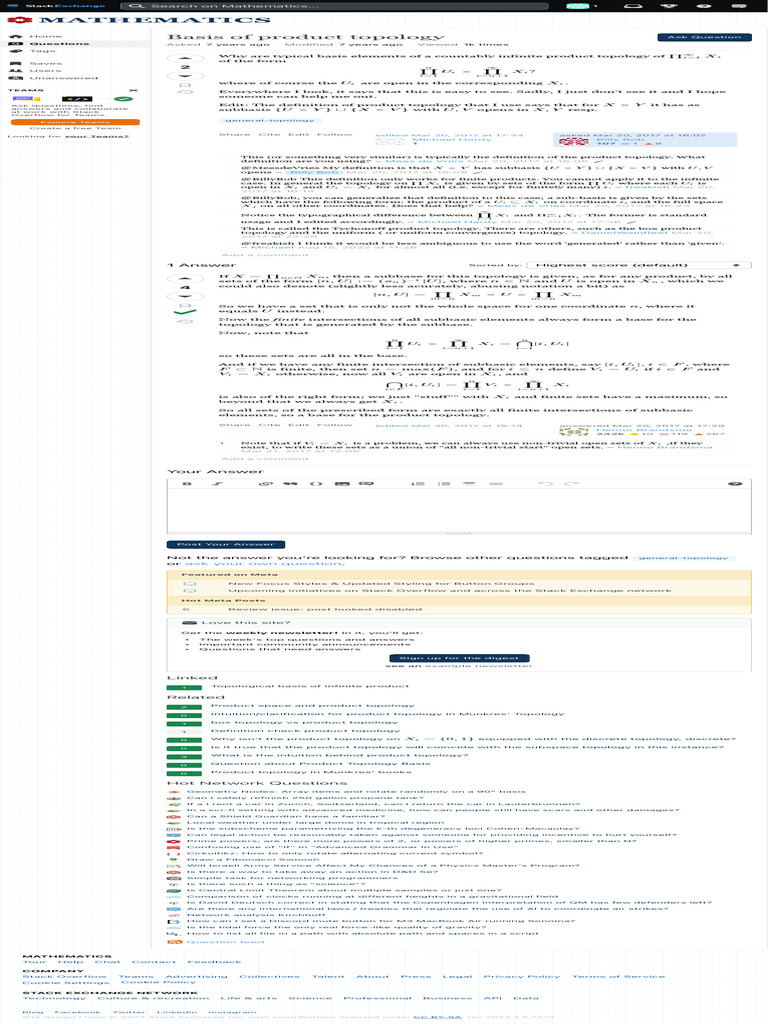 Basis of Product Topology - Mathematics Stack Exc | PDF | General Topology | Geometry