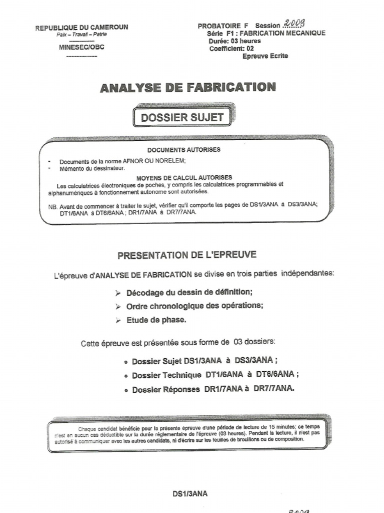 Analyse de Fabrication PF1 2009 | PDF