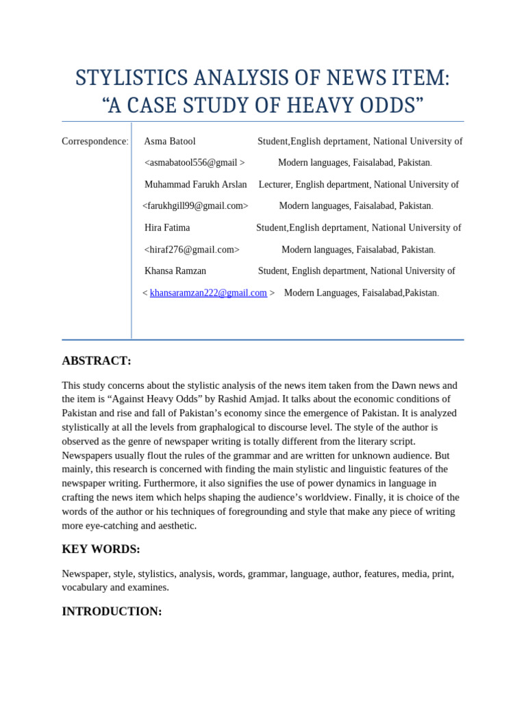 Stylistic Analysis of Newspaper Item | PDF | Linguistics | Word