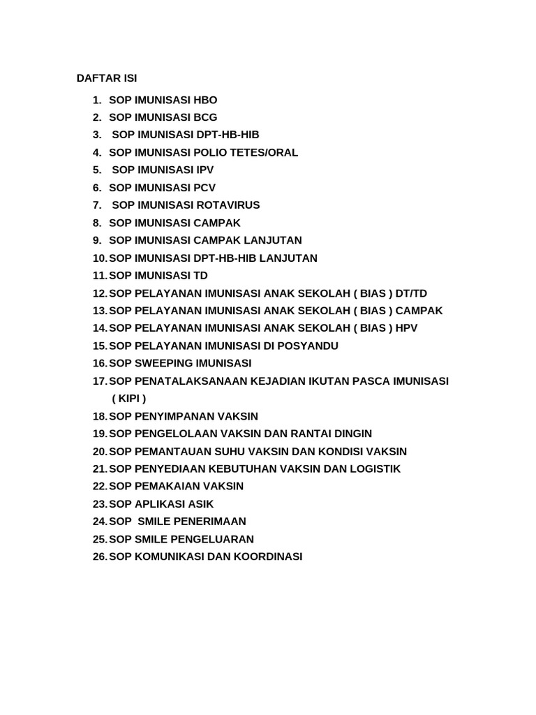 Daftar Isi Sop | PDF