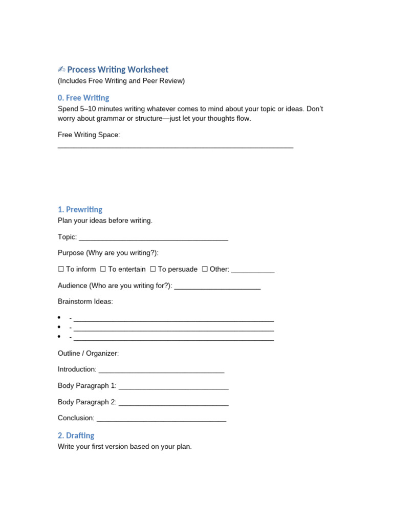 Process Writing Worksheet | PDF
