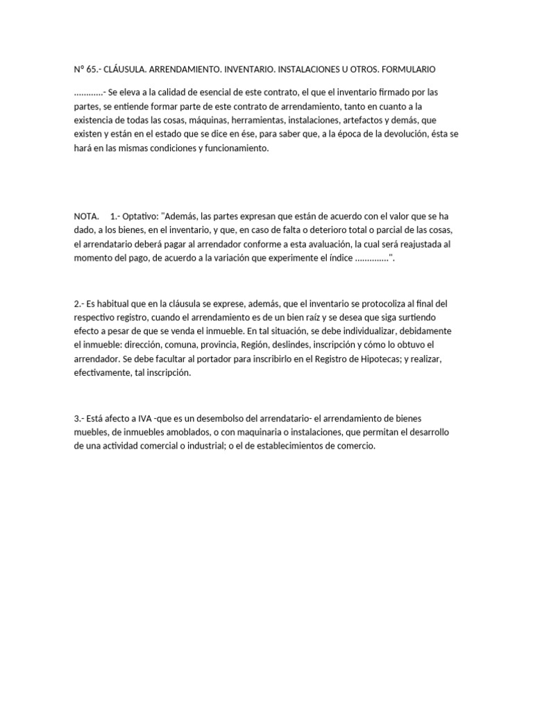 Cláusula de Arrendamiento e Inventario | PDF