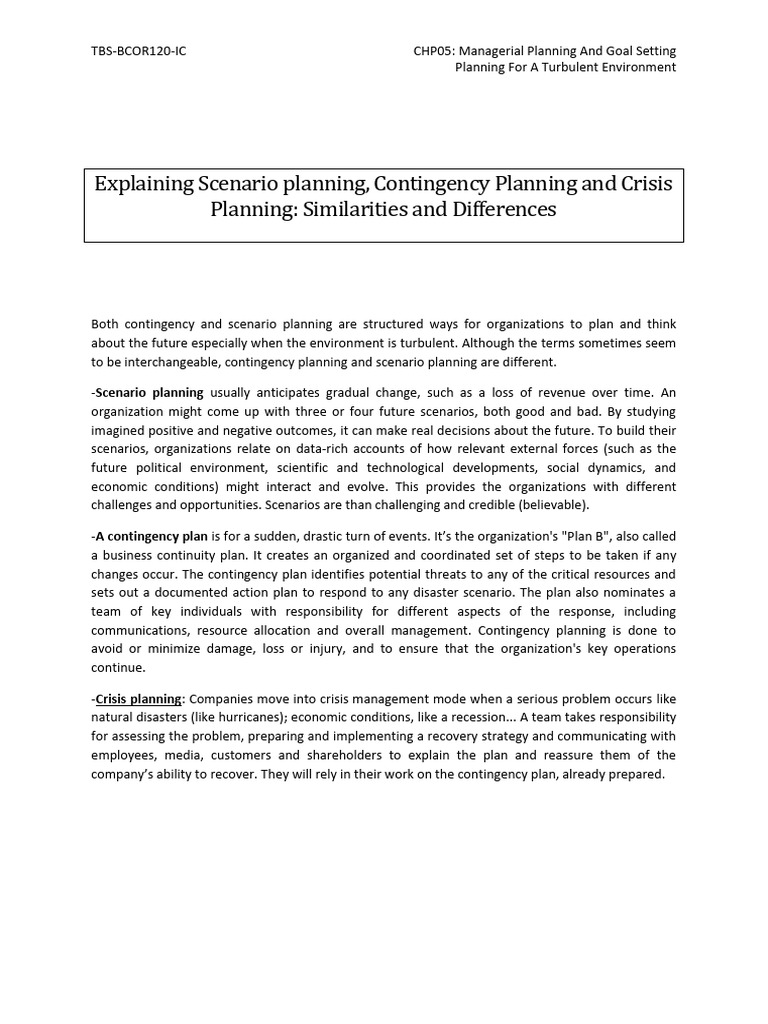 Crisis and Contingency Planning Explained | PDF