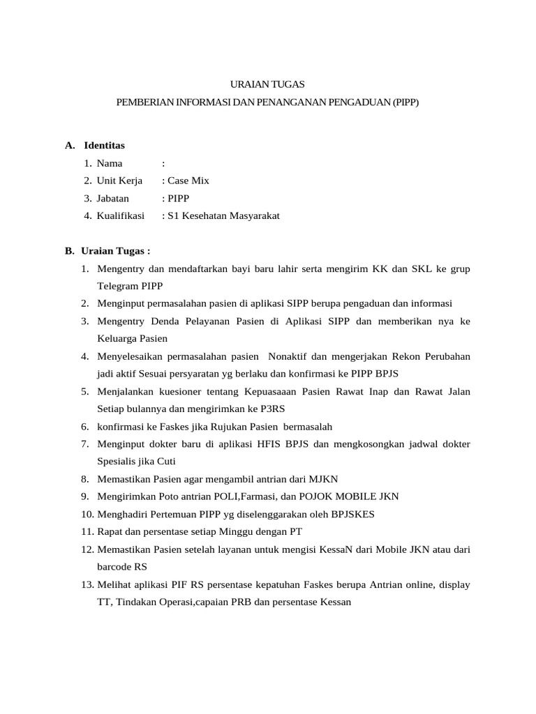 Uraian Tugas Pipp | PDF