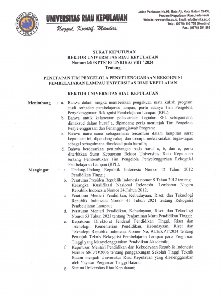 SK Tim Pengelola RPL | PDF