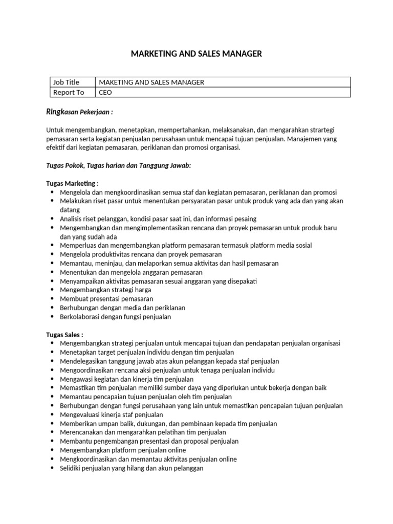 Marketing and Sales Manager | PDF