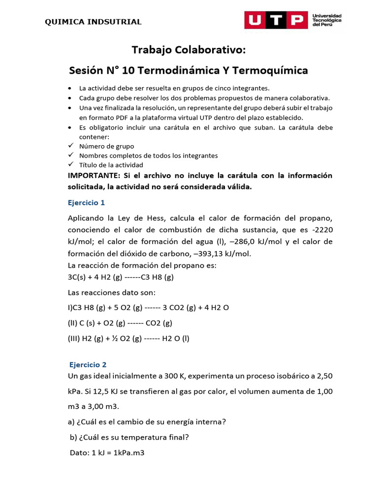 Tarea Sesion 10 Termodinamica y Termoquimica | PDF