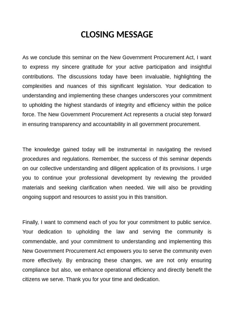 Closing Remarks on Procurement Act | PDF