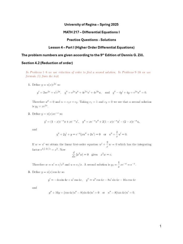 MATH 217 Differential Equations Solutions | PDF