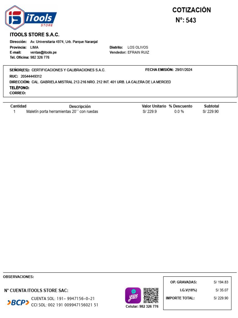 Itools Store S.A.C. Itools Store S.A.C.: 1 Maletín Porta Herramientas 20 Con Ruedas S/ 229.9 0.0 ...