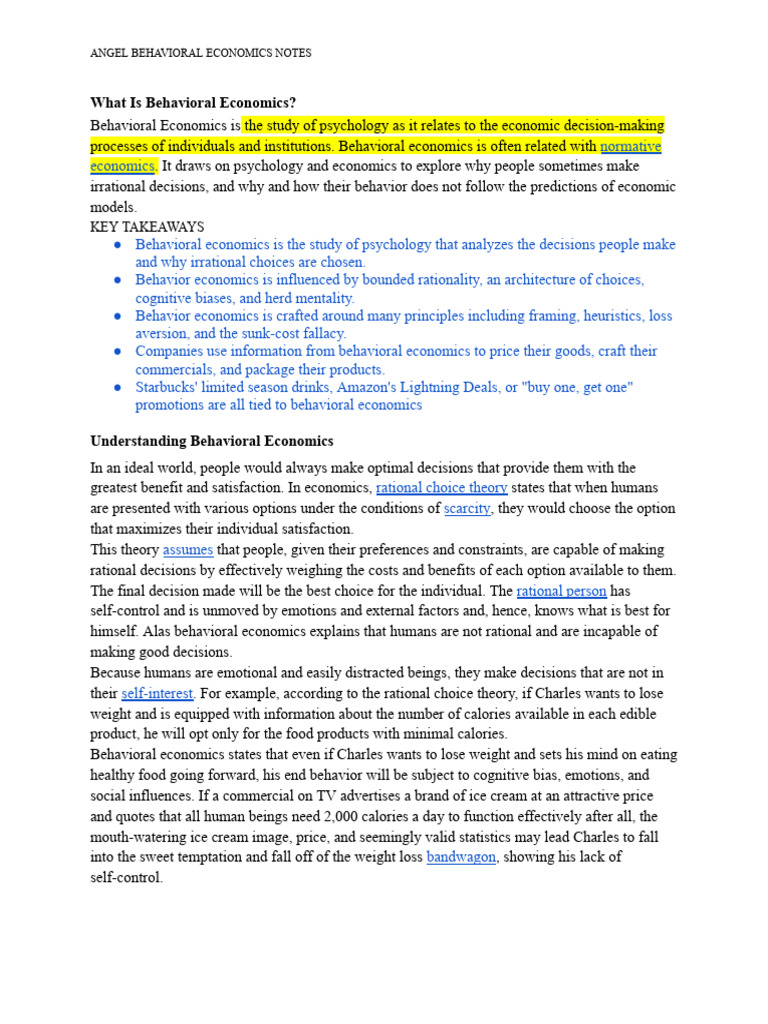 Behavioral Economics Overview | PDF | Behavioral Economics | Rationality