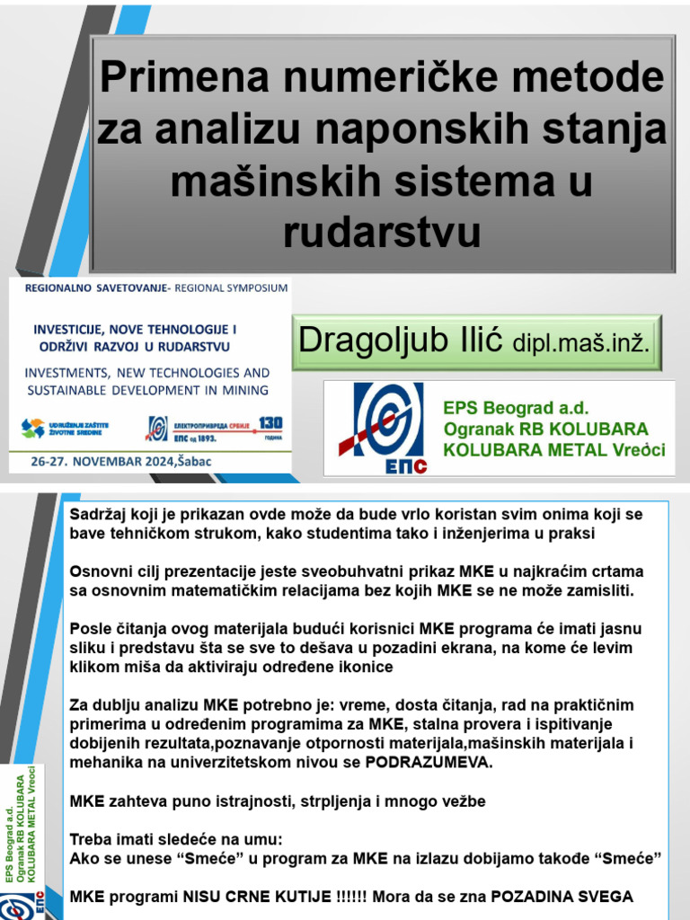 Primena Numericke Metode Za Analizu Naponskih Stanja Masinskih Sistema U Rudarstvu | PDF