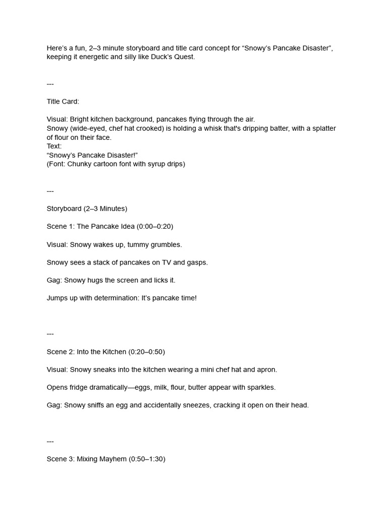 Snowy's Pancake Disaster | PDF