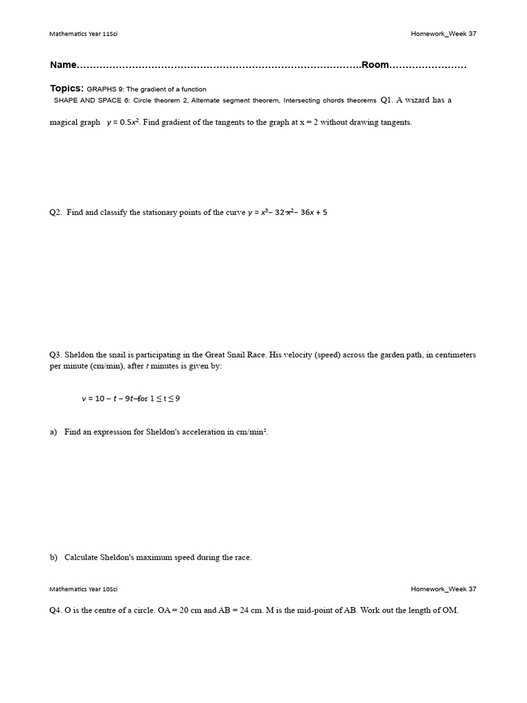 Name .Room Topics:: Mathematics Year 11sci | PDF