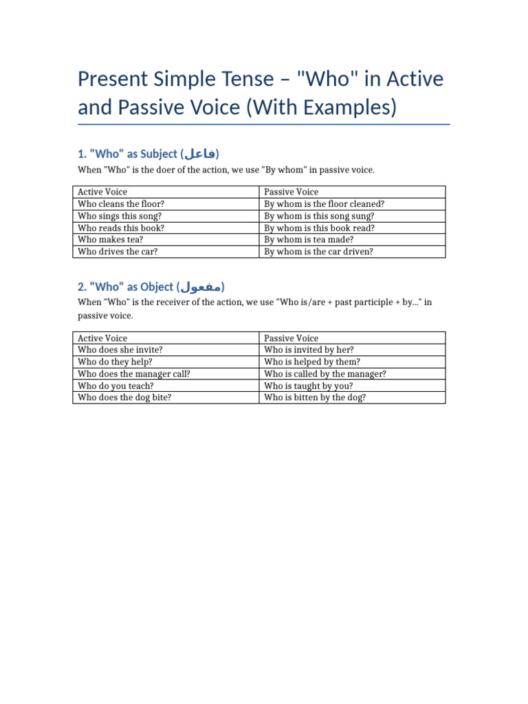 Who Questions Active Passive | PDF