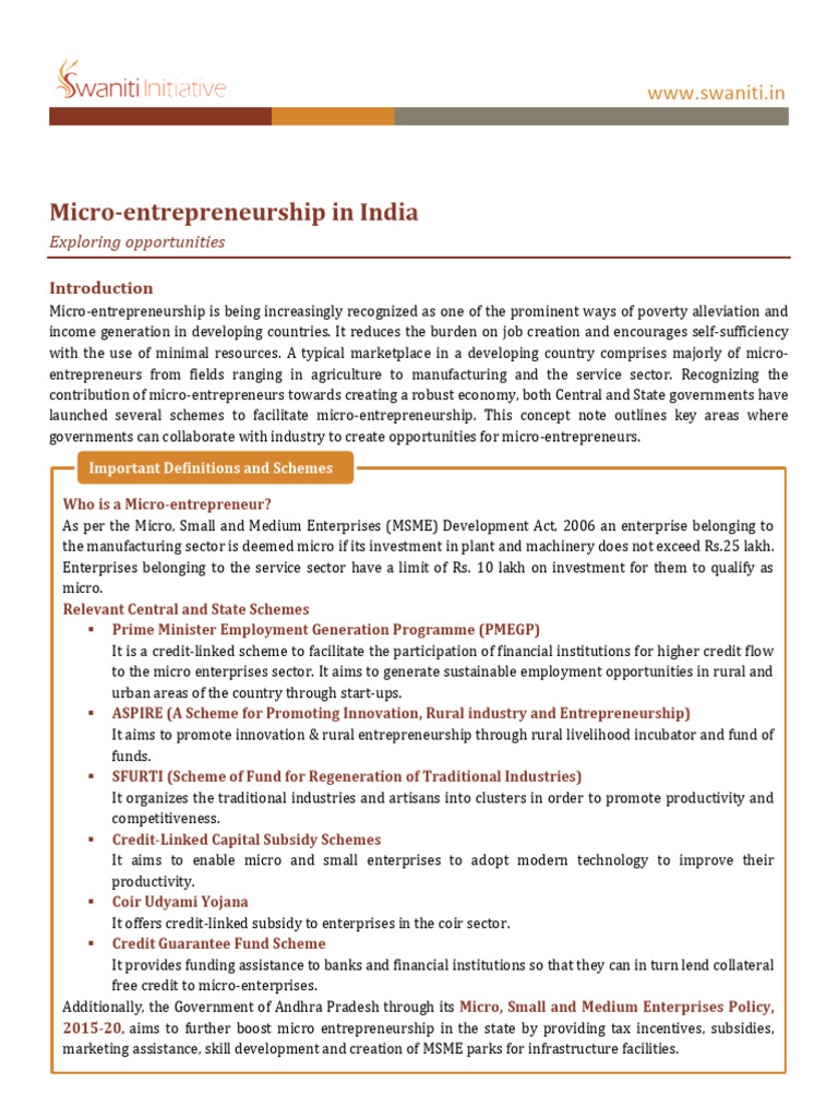 Micro-Entrepreneurship Opportunities in India | PDF | Entrepreneurship ...