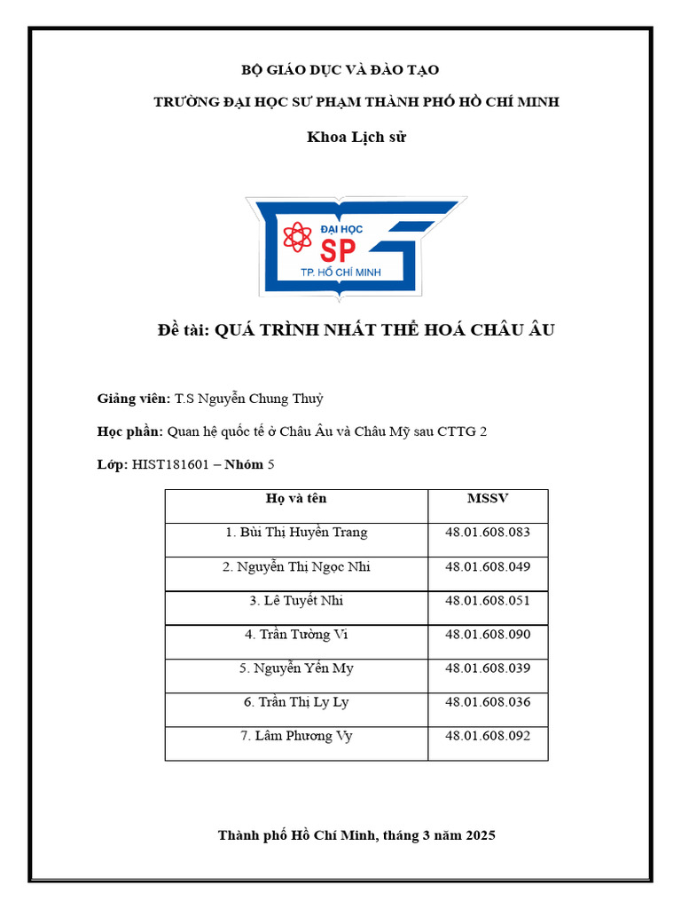 Tiểu Luận Nhóm 5 Học Phần Quan Hệ Quốc Tế ở Châu Âu Và Châu Mỹ Sau CTTG 2 (2) (1) | PDF