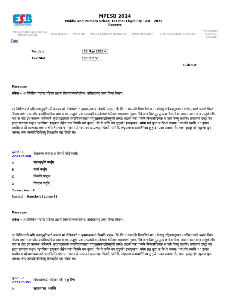 MP TET Previous Year Question Paper 2023 For Primary and Middle School Teacher Compressed | PDF