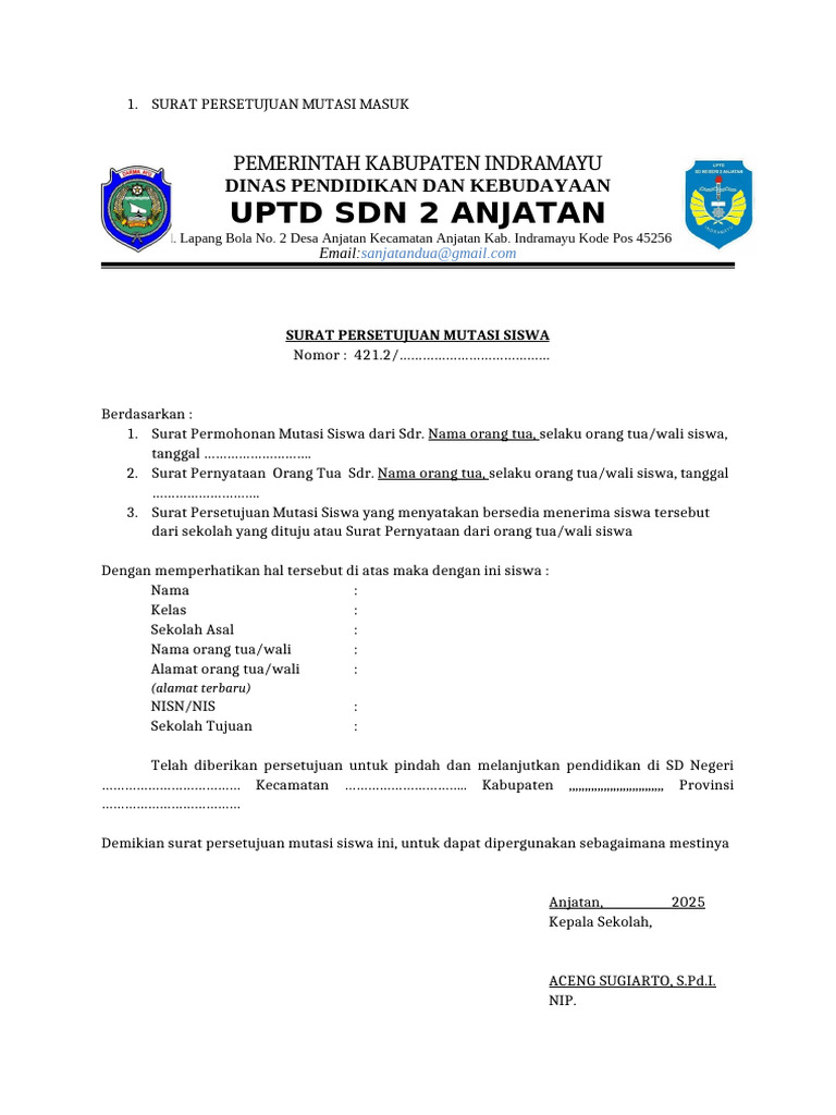 3surat Persetujuan Mutasi Masuk | PDF