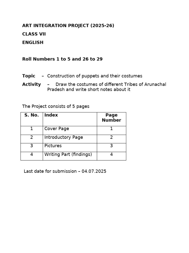 Class 7 Art Integration Project 2025-26 | PDF