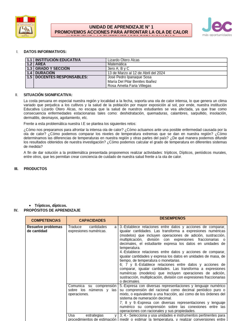 Unidad 01-3ero-Mat - 2024 | PDF | Número racional | Datos