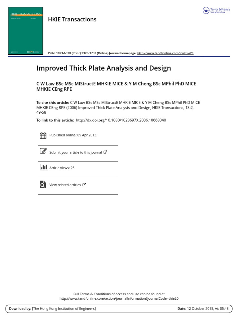 Improved Thick Plates Analysis and Design 1023697X.2006 | PDF | Beam ...