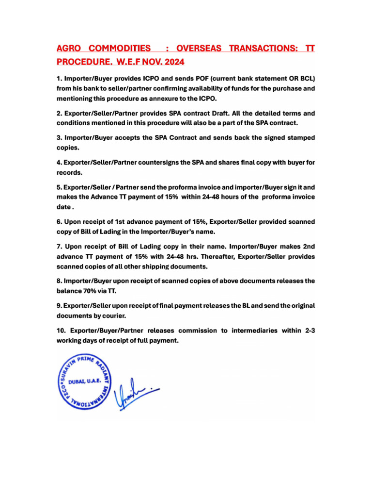 Nov 24 Agro Commodities Transaction Procedure TT | PDF
