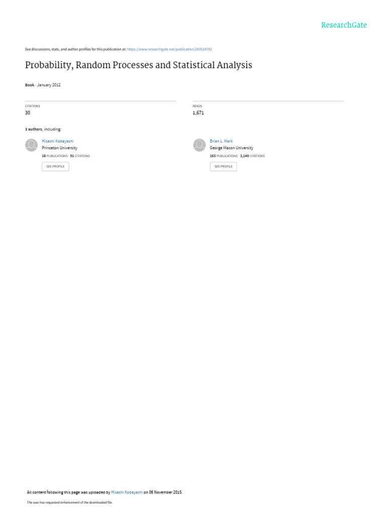 Bookon Probaility Random Processesand Statistical Analysis | PDF | Time Series | Applied Mathematics