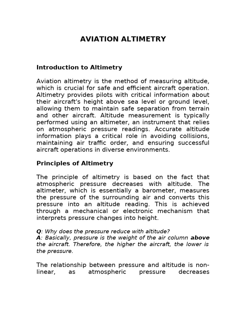 Aviation Altimetry 01 Dec24 | PDF | Altitude | Atmospheric Pressure
