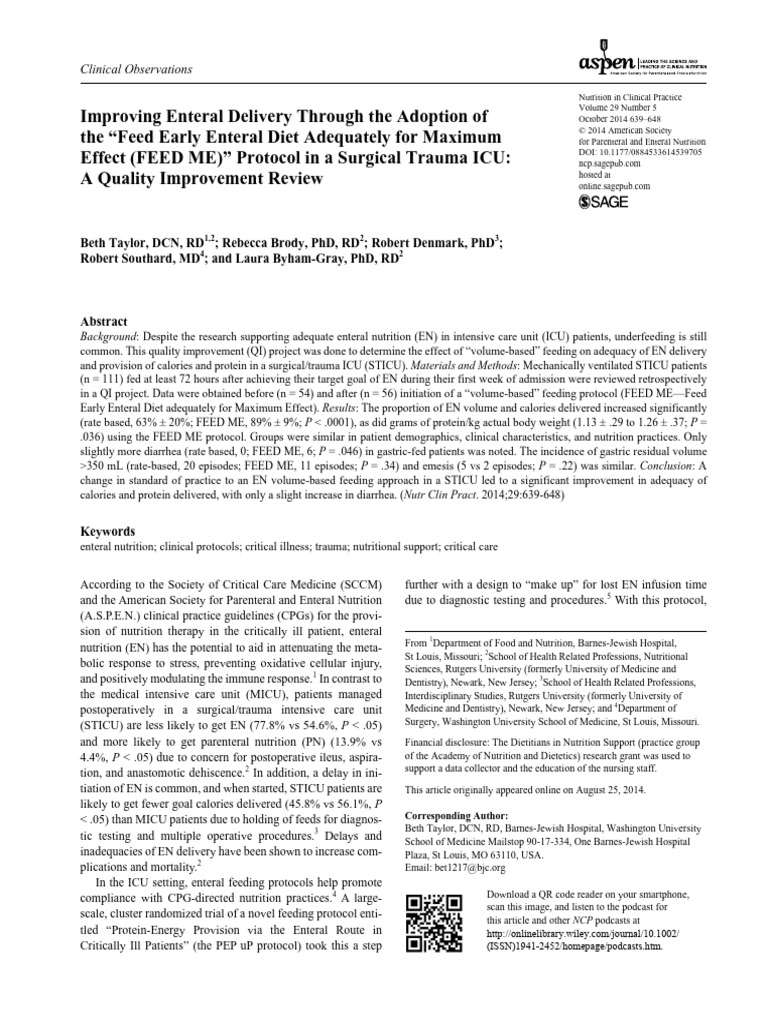 Improving Enteral Delivery Through The Adoption of The "Feed Early ...