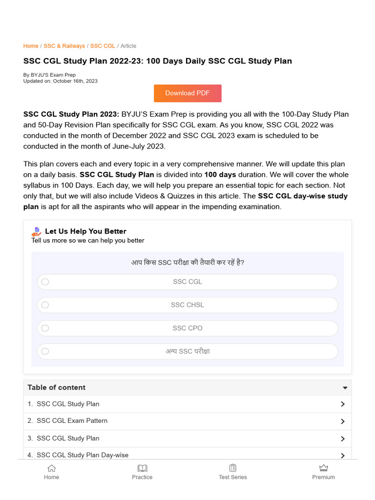 Study_Plan_2022-23_ Day-wise SSC CGL Study Plan | PDF | Quiz | Linguistics