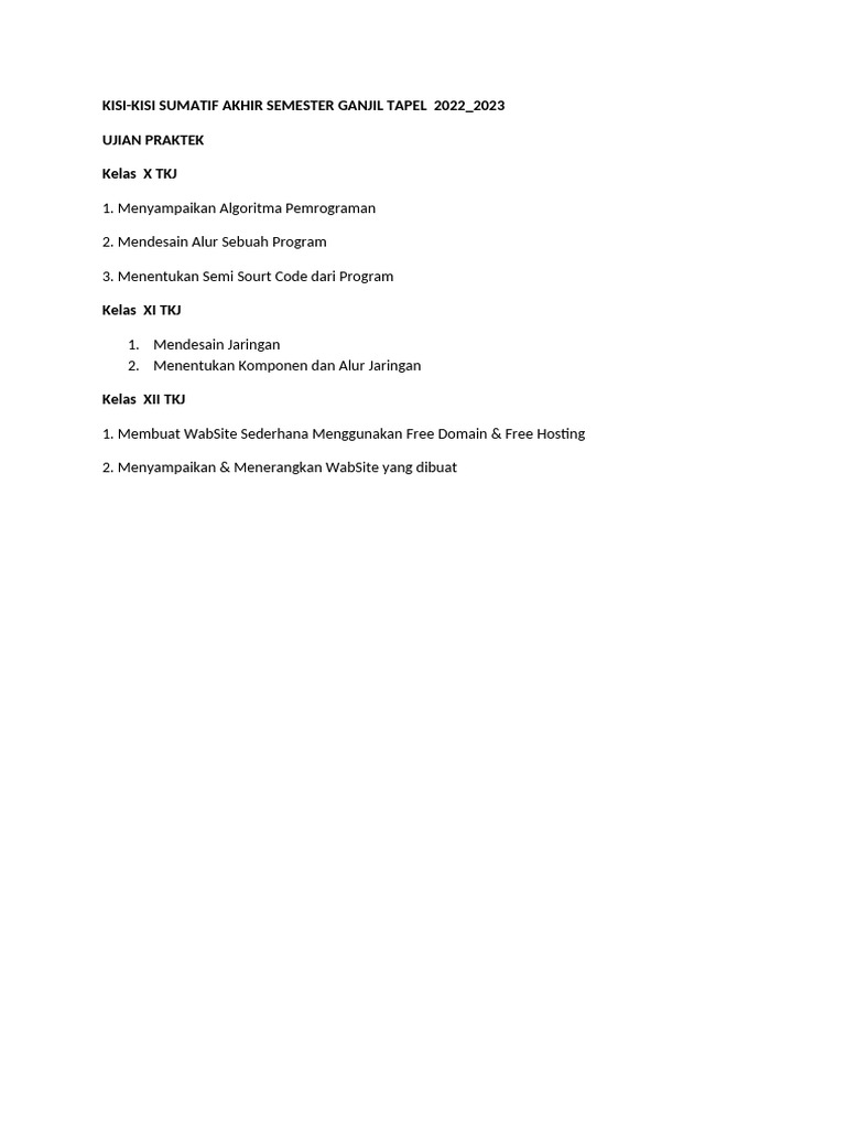 Kisi-Kisi Sas Ganjil Asj&Pemrograman 23 - 24 | PDF