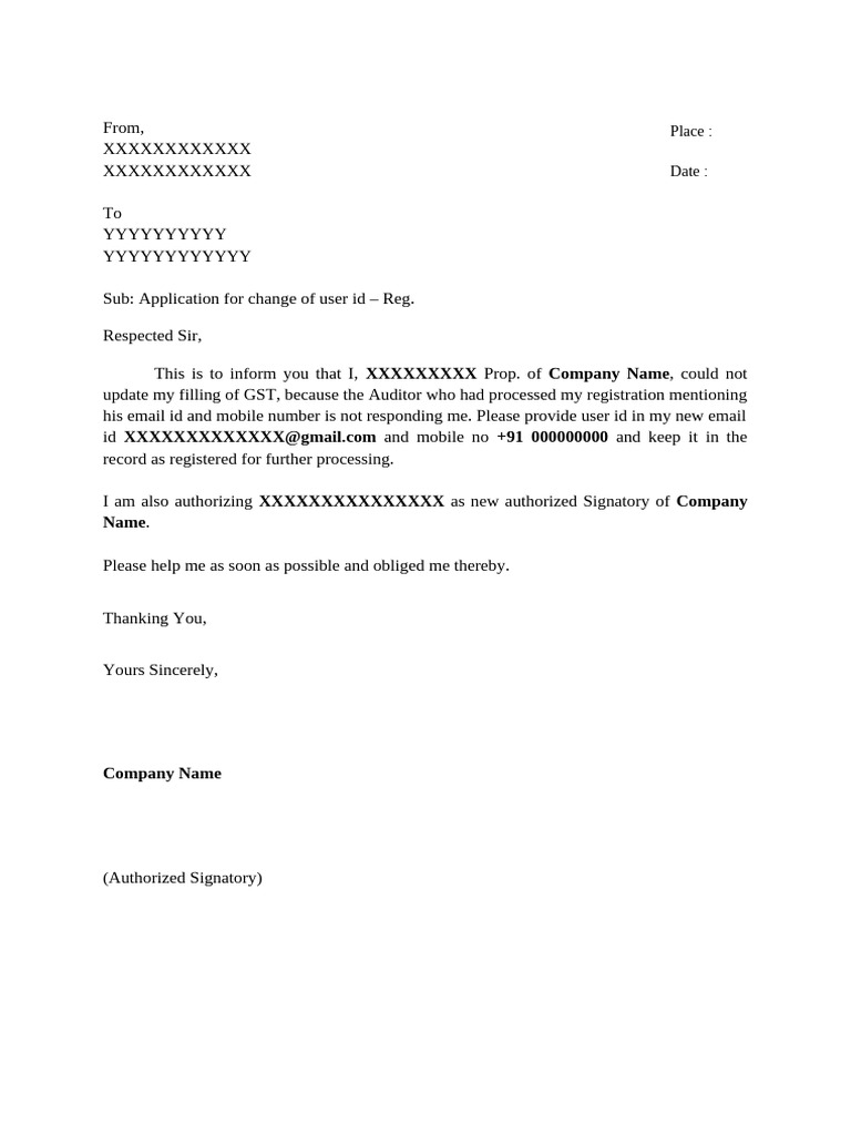 Sales Tax Letter For GST Username Reconcilation | PDF