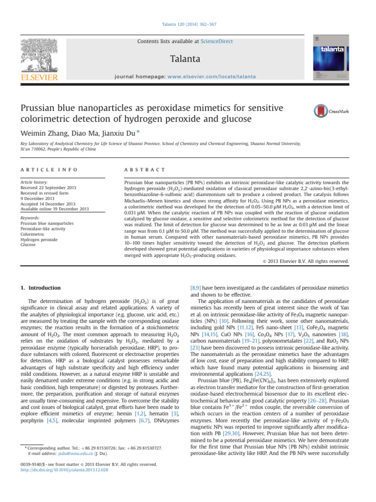 Prussian Blue Nanoparticles As Peroxidase Mimetics For Sensitive ...