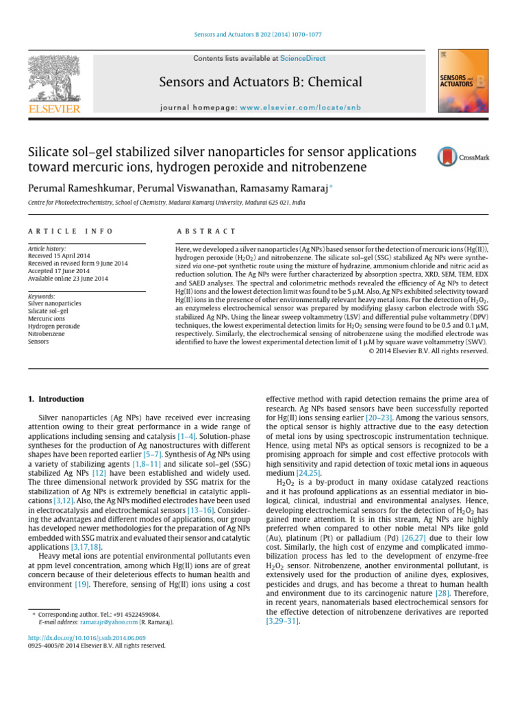 Silicate Sol-Gel Stabilized Silver Nanoparticles For Sensor ...