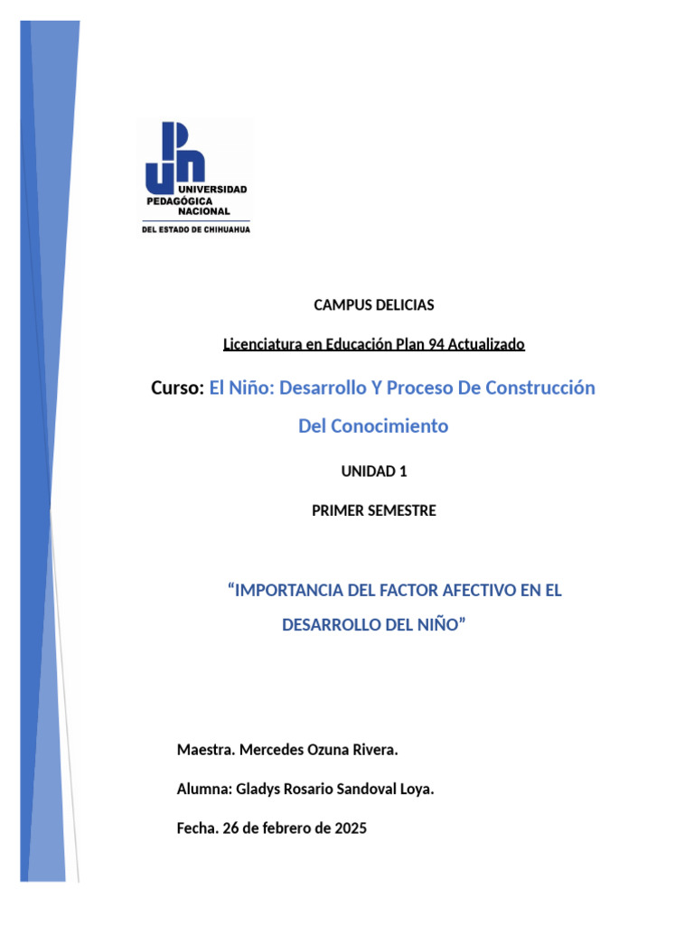 Importancia Del Factor Afectivo en El Desarrollo Del Niño | PDF | Las ...